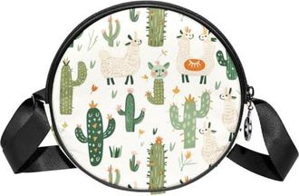 Generic Sac &agrave; bandouli&egrave;re Circle pour femme, petit sac &agrave; bandouli&egrave;re en alpaga cactus avec fermeture &eacute;clair, bretelles r&eacute;glables, sac &agrave; main rond d&eacute;contract&eacute; 