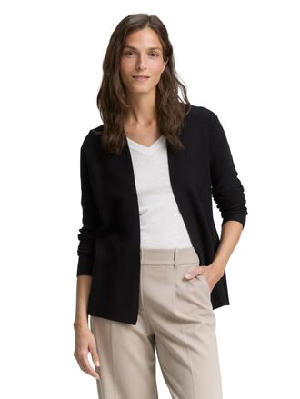 Tom Tailor Cardigan TOM TAILOR, Damen, Gr. XXL, schwarz (deep schwarz), Strick, Obermaterial: 100% Baumwolle, unifarben, figurumspielend h&uuml;ftlang, Rundhals, Stri