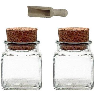 Viva Haushaltswaren 2 x Gew&uuml;rzglas eckig 120 ml, Glasdose mit Korkverschluss als Gew&uuml;rzdose & Vorratsdose f&uuml;r Gew&uuml;rze, Salz etc. verwendbar (inkl. kleiner Holzschaufel 7,