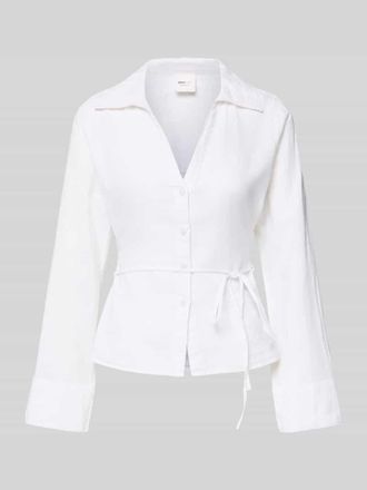 Gina Tricot Leinenbluse mit Bindeg&uuml;rtel und V-Ausschnitt