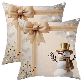 Generic Schneemann-Überwurf-Kissenbezüge, winterliche festliche Schleife, Blumen, Weihnachten, Beige, weicher Samt, Couch-Kissenbezüge für Zuhause, Wohnzimmer