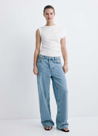 Mango Asymmetrisches Top mit Raffdetails wei&szlig; - Damen - XXS - MANGO