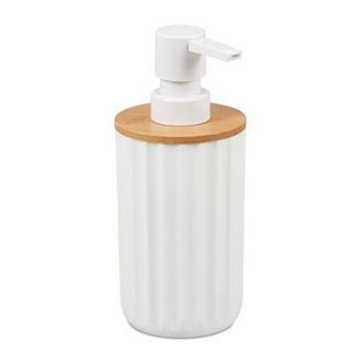 Relaxdays Distributeur de Savon, porte-savon, pompe, rechargeable, distributeur, plastique, blanc/nature