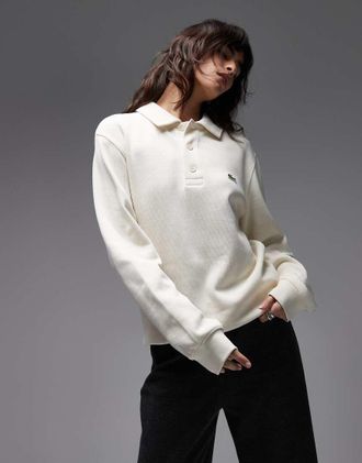 Lacoste Oversize-Sweatshirt in Wei&szlig; mit Polo-Ausschnitt