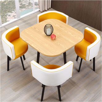 Generic Rundes quadratisches 4er-Set, runder Esstisch und gepolsterte St&uuml;hle, moderner Stil, moderner Konferenztisch, for K&uuml;che, Wohnzimmer, Esszimmer(035,90c