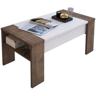 Dmora Couchtisch Koralle, ein Fach, Hebeplatte, rechteckig, 98x50x43h cm, Nussbaum Braun