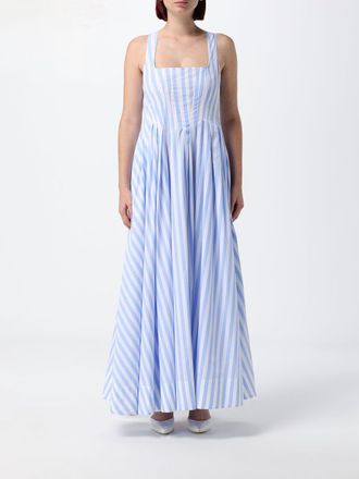 Sportmax Robe longue bustier ray&eacute;e en coton &agrave; encolure carr&eacute;e