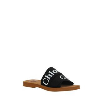 Chlo&eacute; Womens Black Cotton Flat Sandals