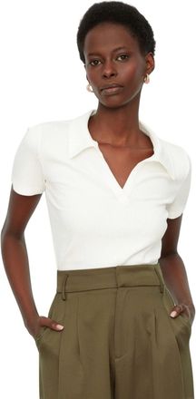 Trendyol Trendyol Damen V-neck Crop Gestrickte Bluse Blouse, Wei&szlig;, XS EU