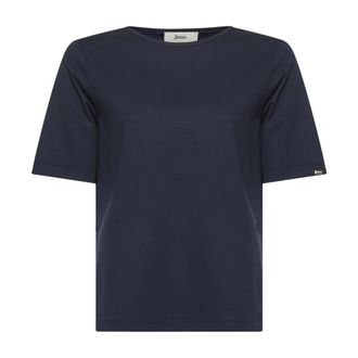 Herno Blaues T-Shirt mit Rundhalsausschnitt und Logo-Plakette - - Tops - Damen - Blau - 2XL
