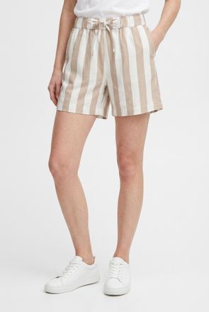 Only Shorts ONLY ONLGOA MW LIN BL PULL-UP SHORTS CC PNT, Damen, Gr. XL, N-Gr, cloud dancer stripes:oxford tan, Web, Obermaterial: 70% Viskose, 30% Leinen, 