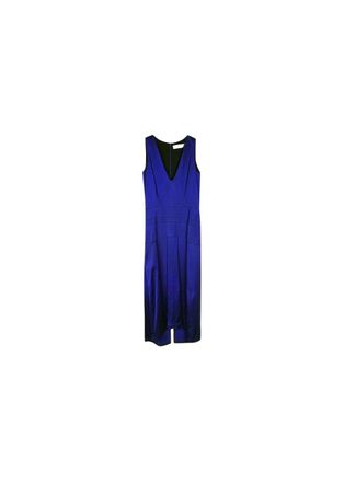 Victoria Beckham Blue Satin Sleevless Maxi Dress Size L