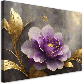Feeby Leinwandbilder - Deko Bilder - Rosenbl&uuml;te Botanik Natur Gold - Canvas 120x80 cm XXL 1tlg- Wandbilder Schlafzimmer - Aesthetic Room Decor - Modern Wand