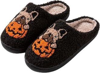 Generic Pantoufles dHalloween fantôme effrayant dessin animé pour femme - Pantoufles chaudes en forme de nuage - Mules dhiver chaudes en peluche pour intérieu