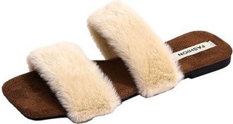 Generic Pantoufles dhiver tendance à bout carré pour femme - Légères et confortables - Avec deux bandes moelleuses (kaki, 3)