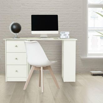 ML Design Ml-Design - Bureau dordinateur blanc 120 x 49 x 72 cm - 3 tiroirs et 3 &eacute;tag&egrave;res - Panneau m&eacute;lamin&eacute; - Design moderne pour espace de travail