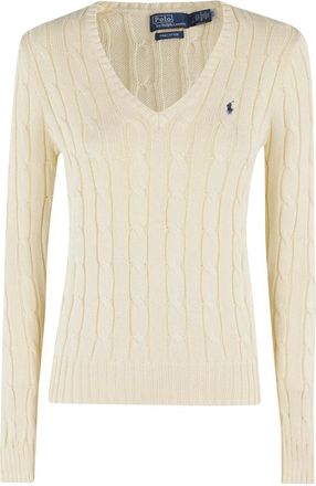 Polo Ralph Lauren Femme, Pulls, Beige, Taille: 38 FR Pull en Coton Cr&egrave;me &agrave; Col en V