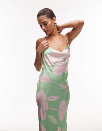 Topshop Robe nuisette &agrave; col b&eacute;nitier - Citron vert et rose fleuri