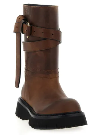 Moschino Womens Brown Velvet Leather Over The Knee Shoe