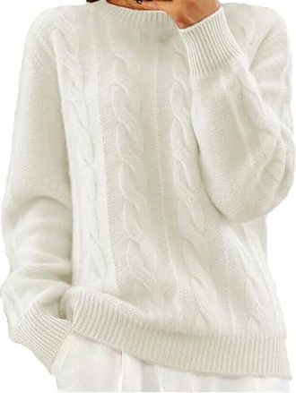 Generic Pull &agrave; manches longues et col rond en tricot torsad&eacute; noir - Pull &eacute;pais pour femme &agrave; manches longues - Pull d&eacute;contract&eacute; en tricot ample - Haut &eacute;pais en