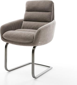 DELIFE Freischwinger Abelia-Flex mit Armlehnen Strukturstoff Soft Taupe Freischwinger flach Graphit, Esszimmerst&uuml;hle