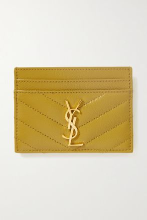 Saint Laurent Porte-cartes En Cuir Textur&eacute; &Agrave; Surpiq&ucirc;res Monogramme - Jaune