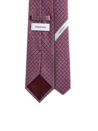 Ferragamo Mens Tie Tetris Print Red Silk Multicolour Ties & Bow
