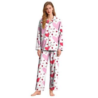 Generic Ensemble de pyjama 2 pi&egrave;ces en satin de soie pour femme - Haut &agrave; revers et pantalon &agrave; boutons - V&ecirc;tements de d&eacute;tente amples et confortables - V&ecirc;tement