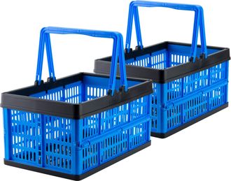 Grizzly kleine Klappbox faltbar mit Henkel, 2er Set, blau, je 16 L, Faltbox nutzbar als klappbarer Einkaufskorb und Kofferraum Organizer