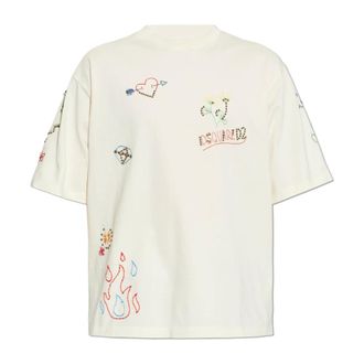 Dsquared2 Homme, Tops, Beige, Taille: L T-shirt avec appliqu&eacute;s