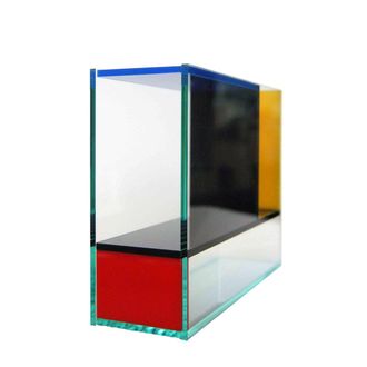 Moma Po Selected Mondri Acryl-Blumenvase, transparent, mehrere Positionen, 24 x 19,5 x 8 cm, Gelb/Blau/Rot/Schwarz