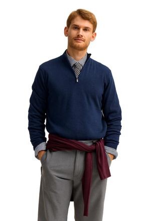 Bugatti Herren Troyer 7500-85510D Regular Fit Basic Essentials Pullover kurzer Rei&szlig;verschluss