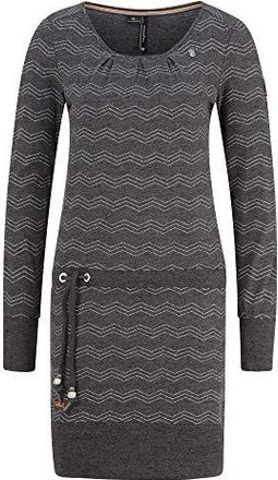 Ragwear Alexa Zig ZAG Femme,Robe en Coton,Robe en Jersey,Robe Tubulaire,Robe dhiver,Robe d&eacute;contract&eacute;e,Manches Longues,Vegan,Black,S