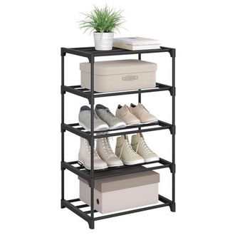 Woltu &Eacute;tag&egrave;re Chaussures &agrave; 5 Niveaux, Rangement Chaussures, &Eacute;troit, pour Entr&eacute;e, Salon, Couloir, Tube en M&eacute;tal, 42 x 30 x 71 cm, Noir