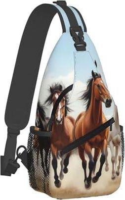 Generic Durable Sacoche Tactique Art animalier sauvage : chevaux au galop Sac De Poitrine Casual Cross Body pour Camping &eacute;cole Femme