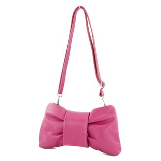 modamoda.de T214 Damen Leder Umh&auml;ngetasche Clutch Schultertasche Schleife handmade in Italy, Farbe:Pink