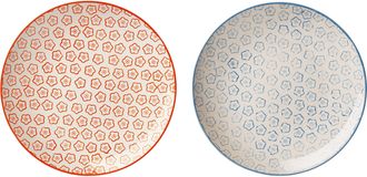 Bloomingville Teller Isabella Retro Dessertteller Fr&uuml;hst&uuml;cksteller Vintage Kuchenteller rund &oslash; 20 cm, rot blau, Keramik, 2er Set