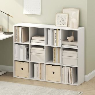Furinno PELLI B&uuml;cherregal, 12-teiliges W&uuml;rfelregal, Aufbewahrungsorganizer, 11,7 x 47,6 x 36 cm, f&uuml;r Wohnzimmer, Schlafzimmer, Homeoffice, Wei&szlig;