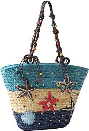 Generic Sac tiss&eacute; &agrave; la main en forme d&eacute;toile de mer, sacs &agrave; poign&eacute;e sup&eacute;rieure en perles brod&eacute;s &agrave; la main, mode d&eacute;t&eacute; d&eacute;contract&eacute;e, simple et &eacute;l&eacute;gante pour les