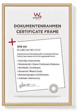 Walther Design Bilderrahmen personalisierter Glasdruck, Geschenk, New Lifestyle 21 x 29,7 cm, Gold