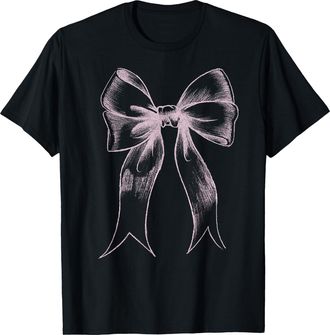 Trendy Apparel Distressed Faded Centered Pink Bow Ribbon T-Shirt