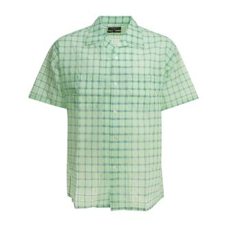 Beams Plus Hemdkragen aus Nylon mit offenem Kragen und luftigem Karomuster - - Shirts - Herren - Gr&uuml;n - L