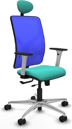 Piqueras y Crespo 8-Stunden-B&uuml;rostuhl mit wei&szlig;en und schwarzen Armlehnen, h&ouml;henverstellbare Lendenwirbelst&uuml;tze und festes Kopfteil, ausgestattet mit Syncro/Traslack. Bl