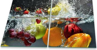 Decorwelt Herdabdeckplatte Abdeckung Ceranfeld Abdeckplatte Schneidebrett 2-Teilig 80x52 Früchte Mehrfarbig Spritzschutz Glasplatte Ceranfeldabdeckung Schutz He