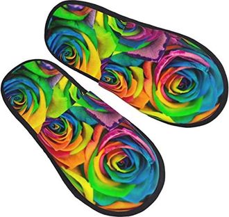 Generic Chaussons Femme Homme Fleurs Roses Arc-En-Ciel Color&eacute;es Maison Pantoufles Peluche Pantoufles En Peluche Antid&eacute;rapant Chaussures Pour Voyager Int&eacute;rieur