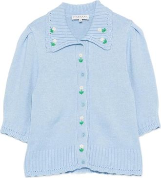 Stine Goya Floral-embroidered Puff-sleeve Cardigan