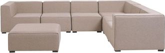 Beliani Lounge Set Beige Polsterbezug Modular 7-teilig Linksseitig Ecksofa mit Ottomane Outdoor u. Indoor f&uuml;r 7 Personen Garten Terrasse Wintergarten