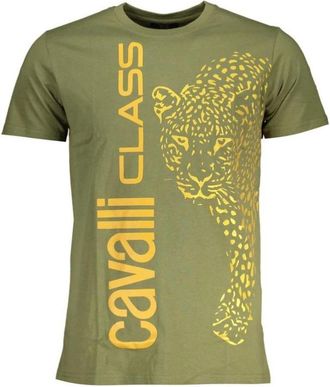 Cavalli Gr&uuml;nes Leopardenmuster Crew Neck T-Shirt - - Tops - Herren - Gr&uuml;n - L