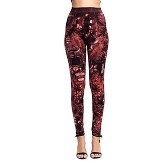 Generic Leggings Imitation Jean Femme Leggings Taille Haute Ceinture Elastiqu&eacute;e Slim Jeggings Femme Slim Extensible Pantalon de Crayon sans Couture