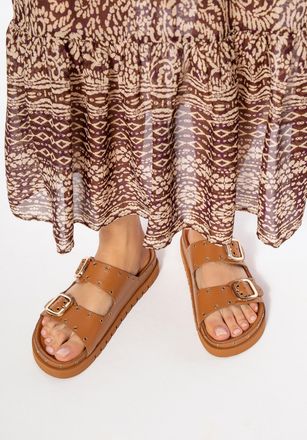 Wittchen Damen-Flip-Flops aus Leder mit Metalldetails, braunes Naturleder